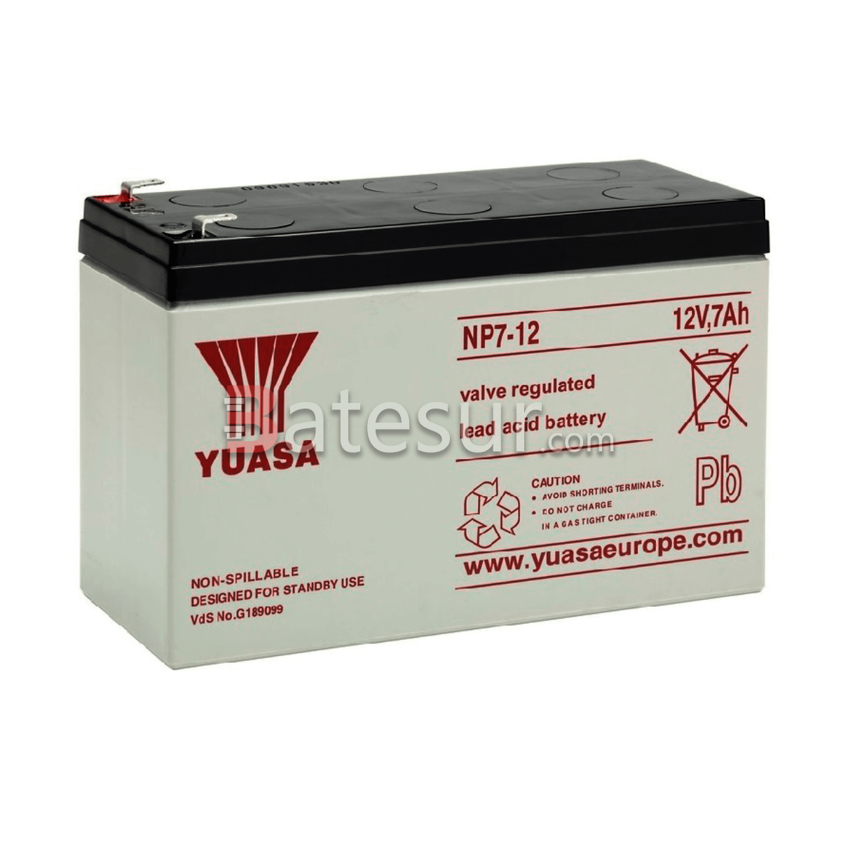 YUASA NP7-12 - Batería AGM - 12V 7Ah - F1 | Batesur.com