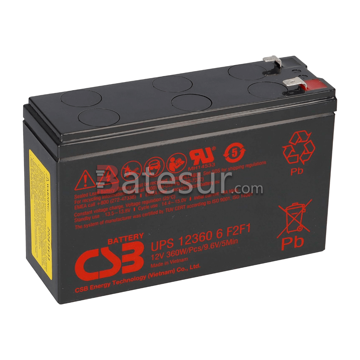 CSB UPS123606 - Batería AGM - 12V 6,5Ah - F2 F1 | Batesur.com